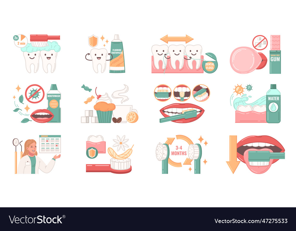 Dental health set Royalty Free Vector Image - VectorStock