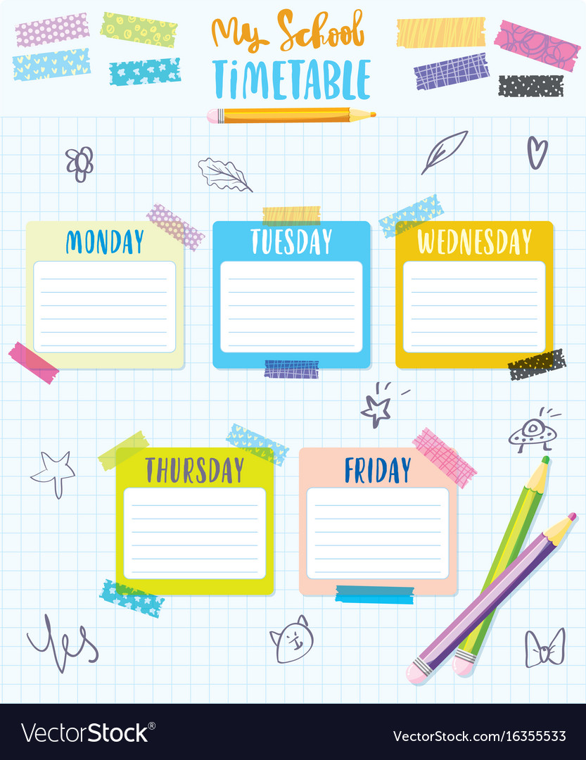 My school timetable schedule back to school Vector Image