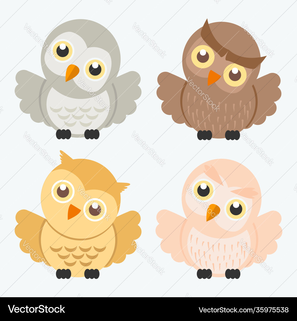 Cute owl cartoon characters set Royalty Free Vector Image