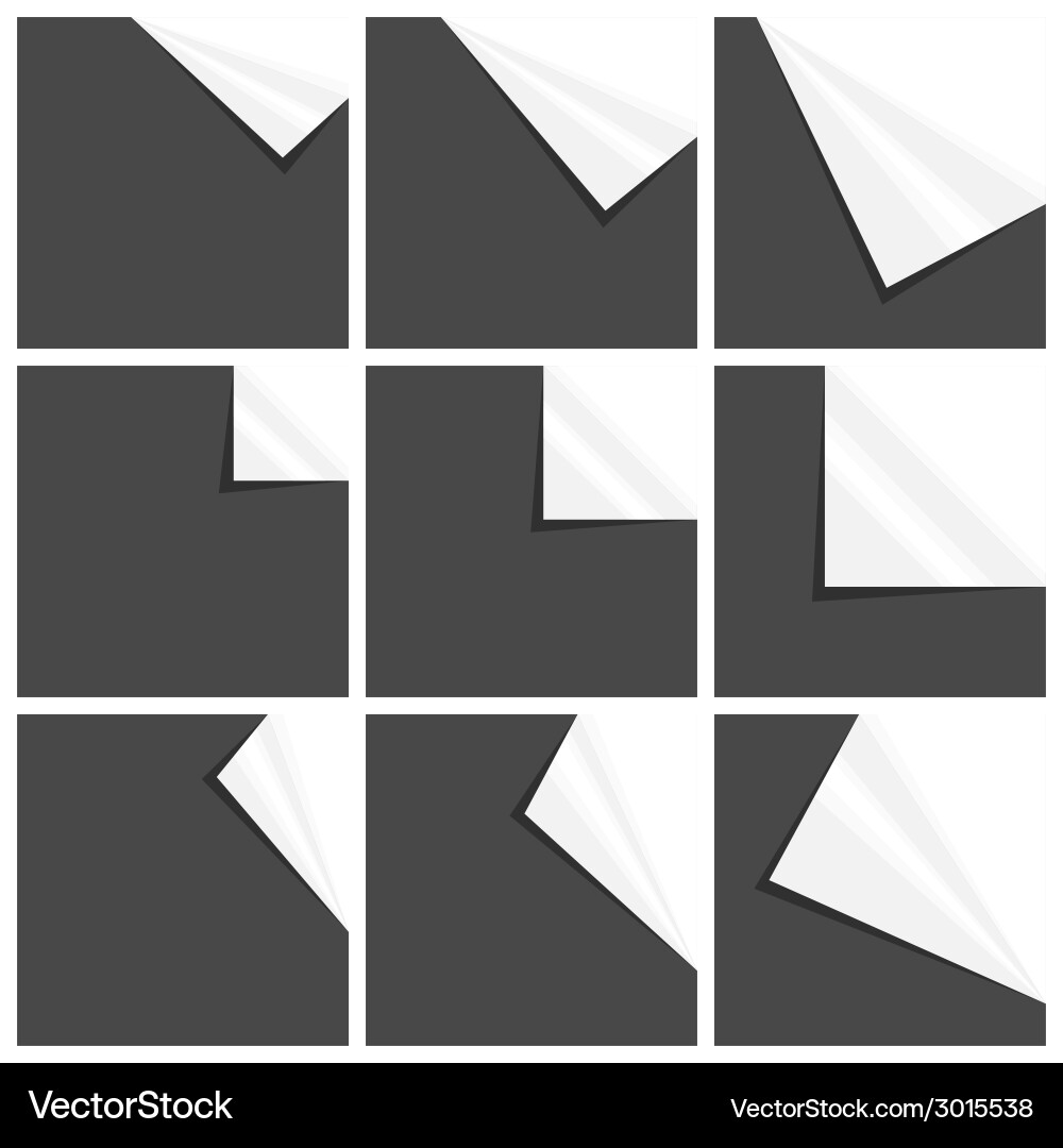 Flat blue set of note paper with curled corner Vector Image