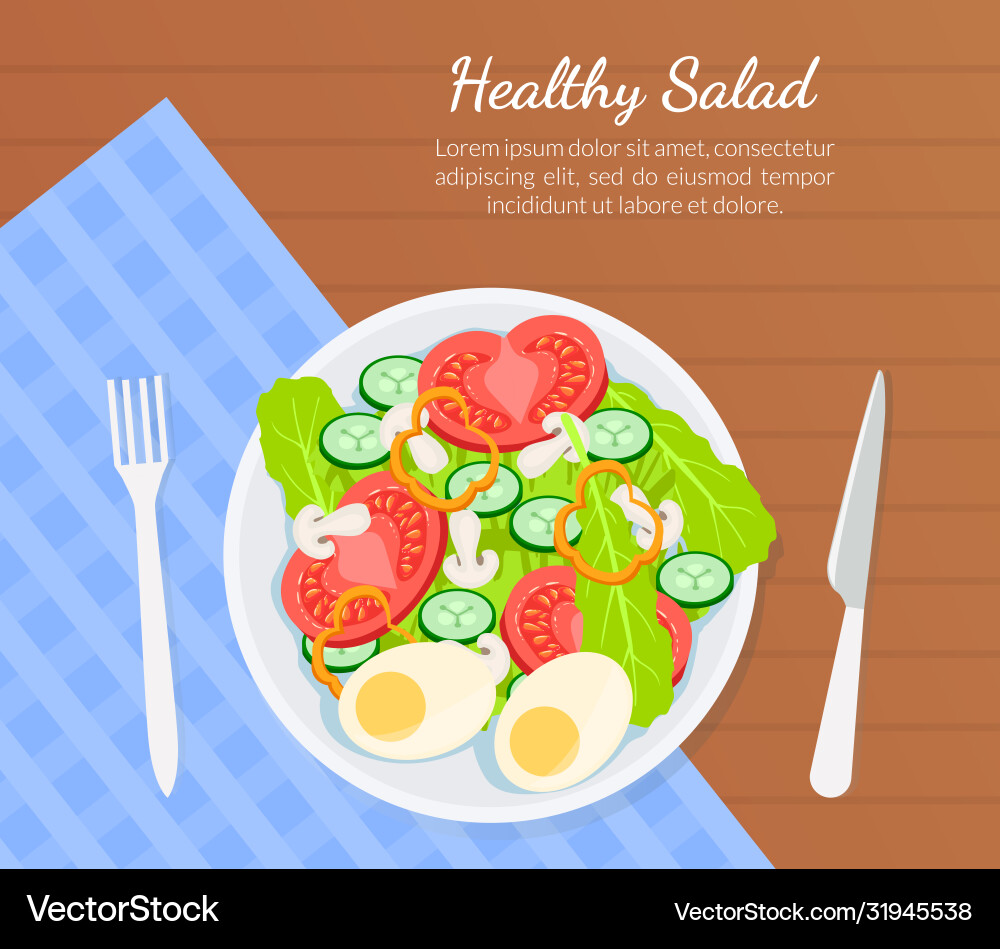 Healthy salad banner template top view Royalty Free Vector