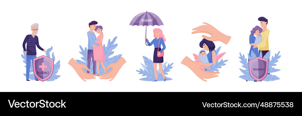 Insurance with people character umbrella Vector Image