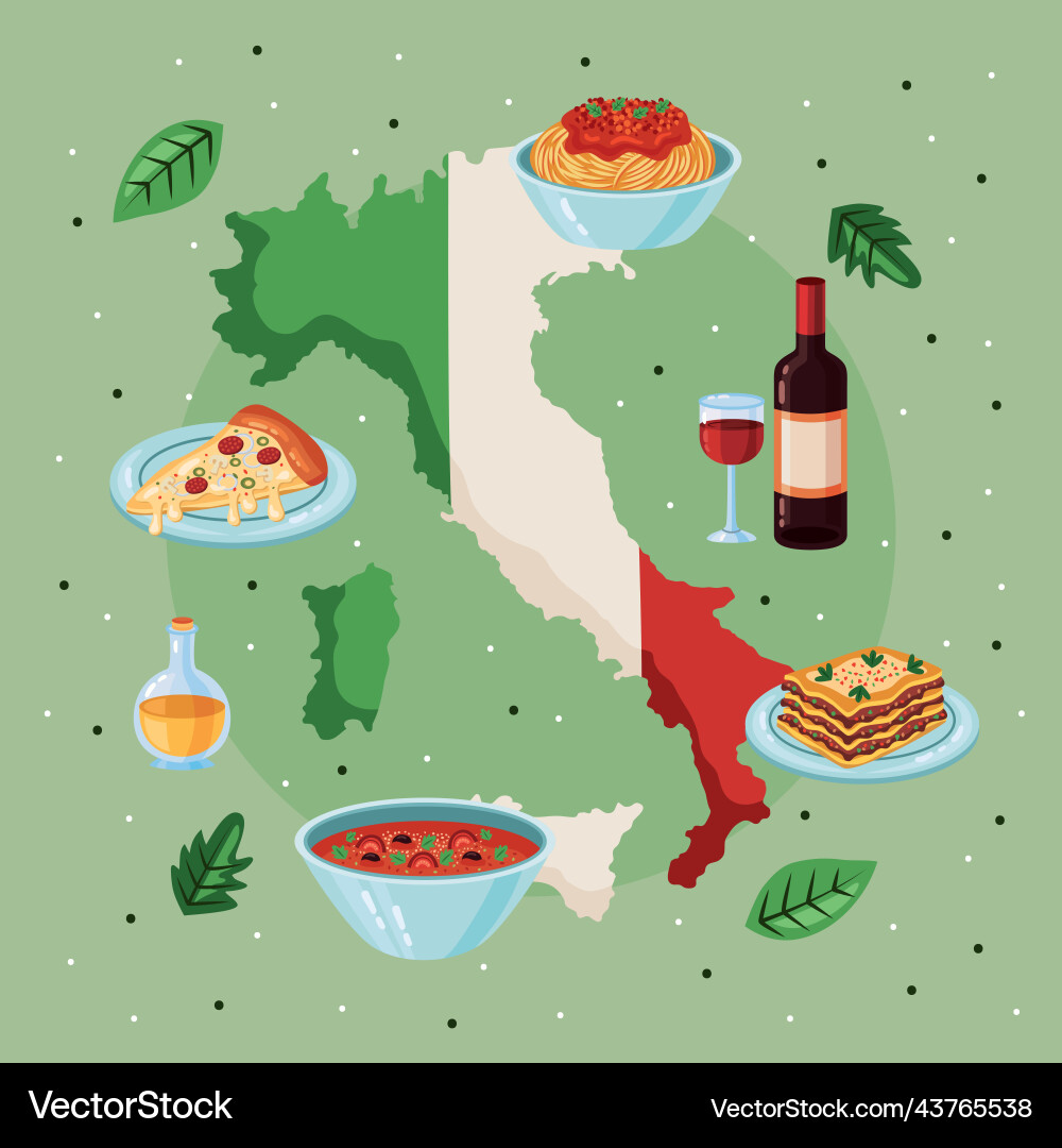 Italian food with map Royalty Free Vector Image