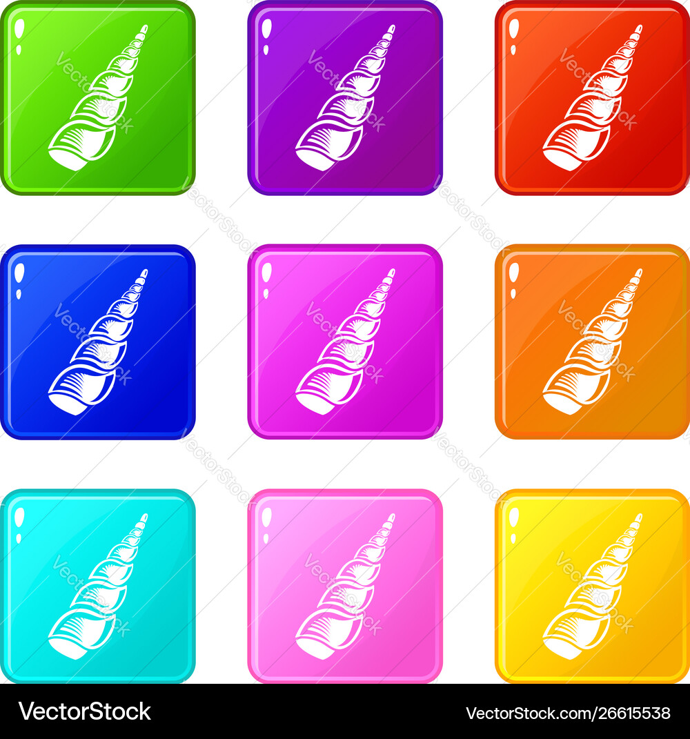 Long shell icons set 9 color collection Royalty Free Vector