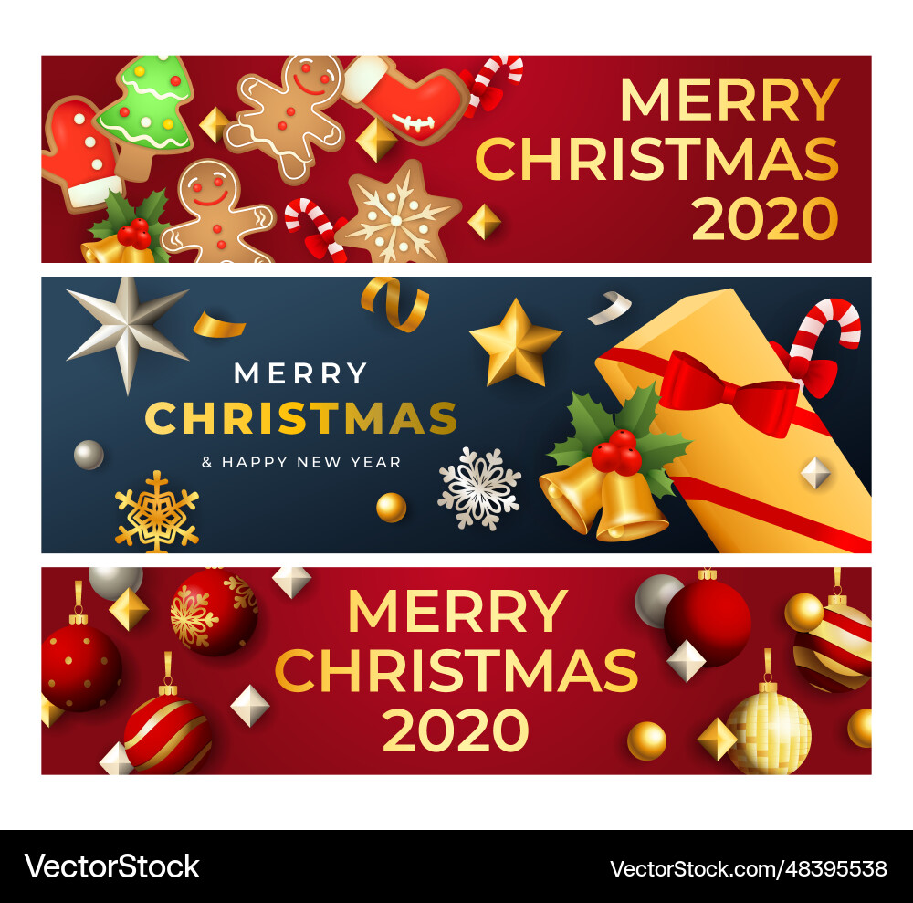 Merry christmas banner set with gingerbread Vector Image