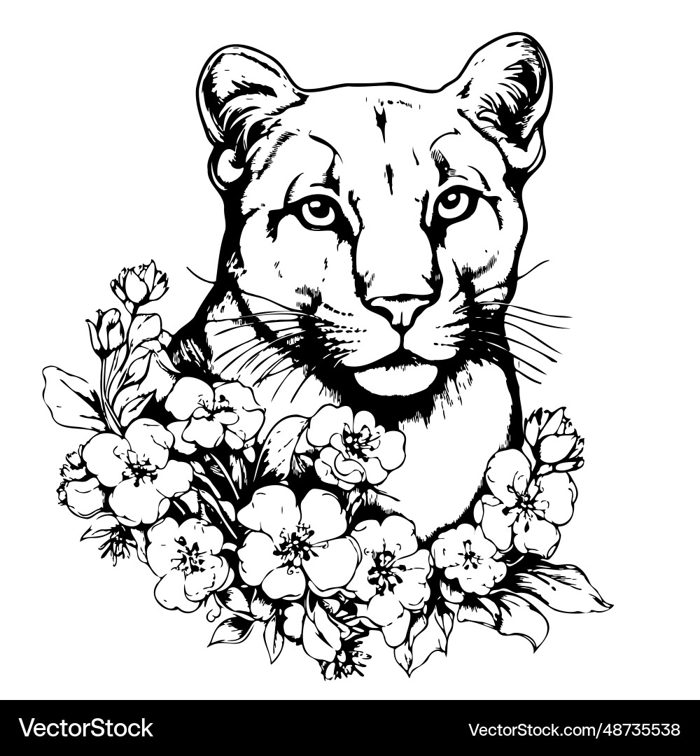 Panther in flowers hand drawn sketch Royalty Free Vector