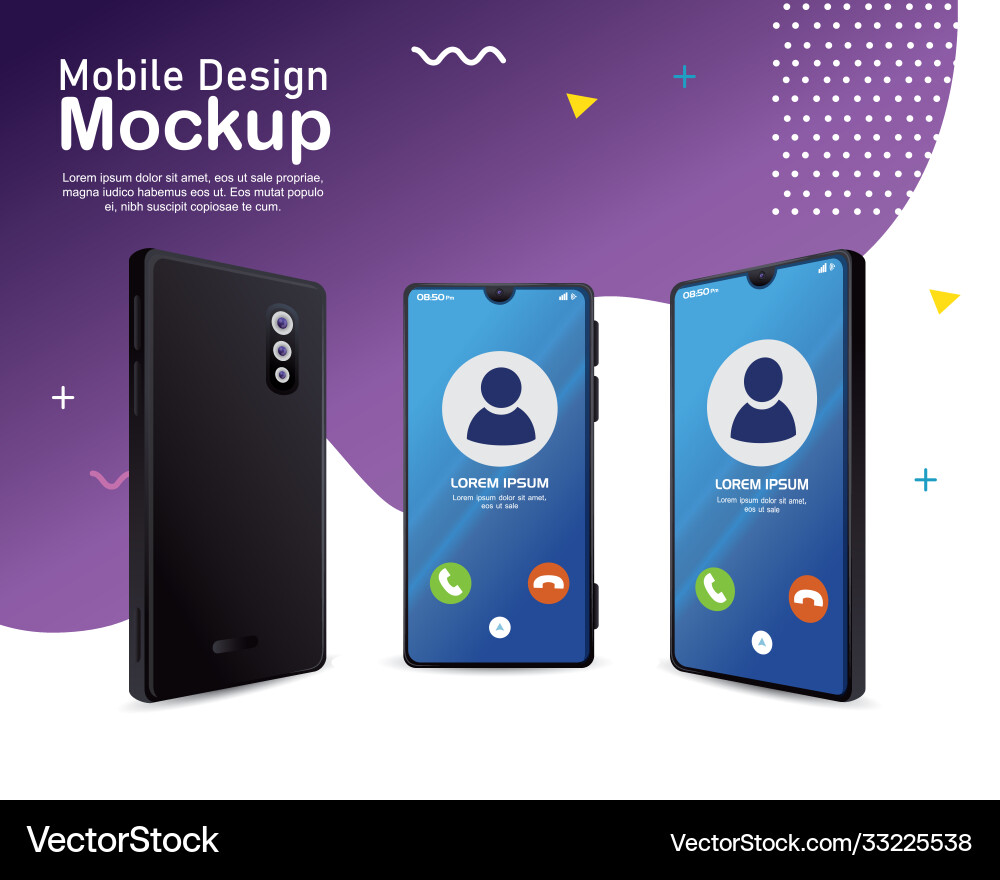Poster mobile design mockup realistic smartphones Vector Image