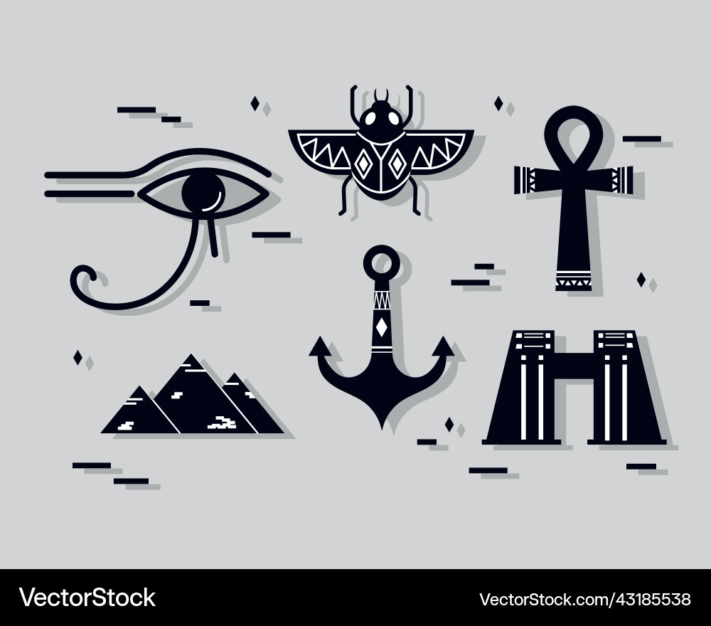 Six egypt culture silhouettes Royalty Free Vector Image