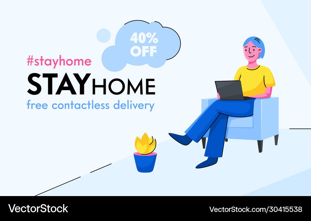 Stay home concept smiling character sitting on Vector Image