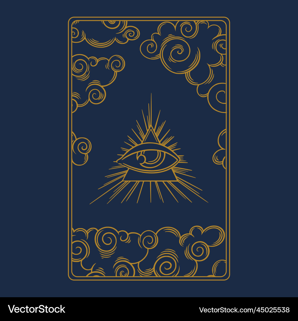 Tarot aesthetic golden card third eye Royalty Free Vector