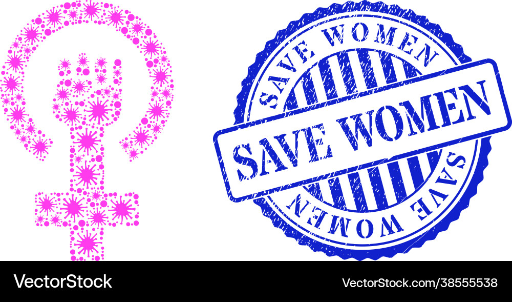 Textured save women stamp and bacterium feminism Vector Image