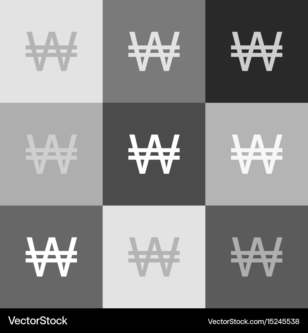 Won sign grayscale version of popart Royalty Free Vector