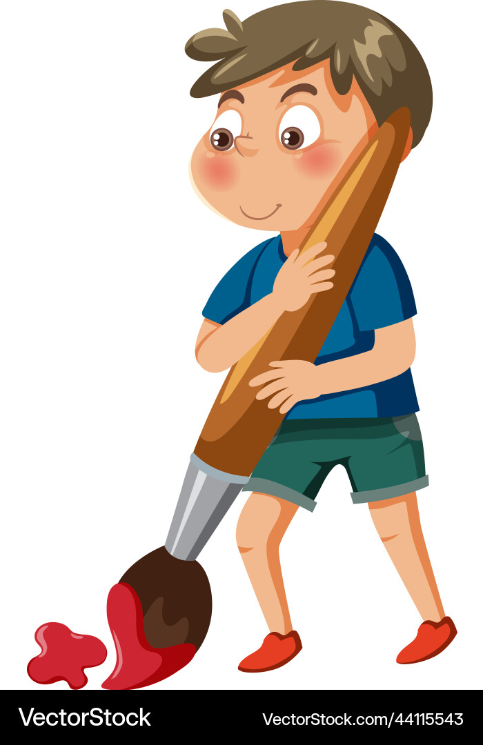 A boy holding paint brush Royalty Free Vector Image