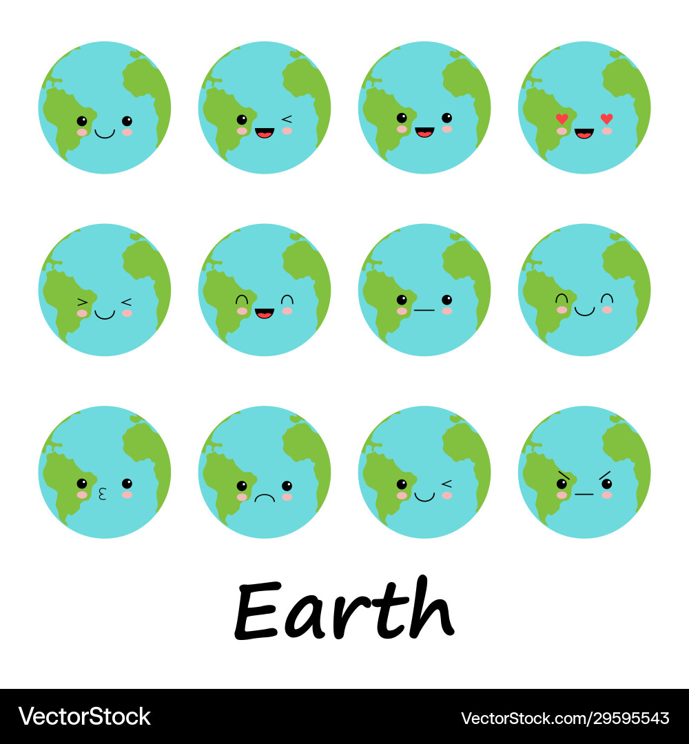 Cartoon globe earth face with emotion web icons Vector Image