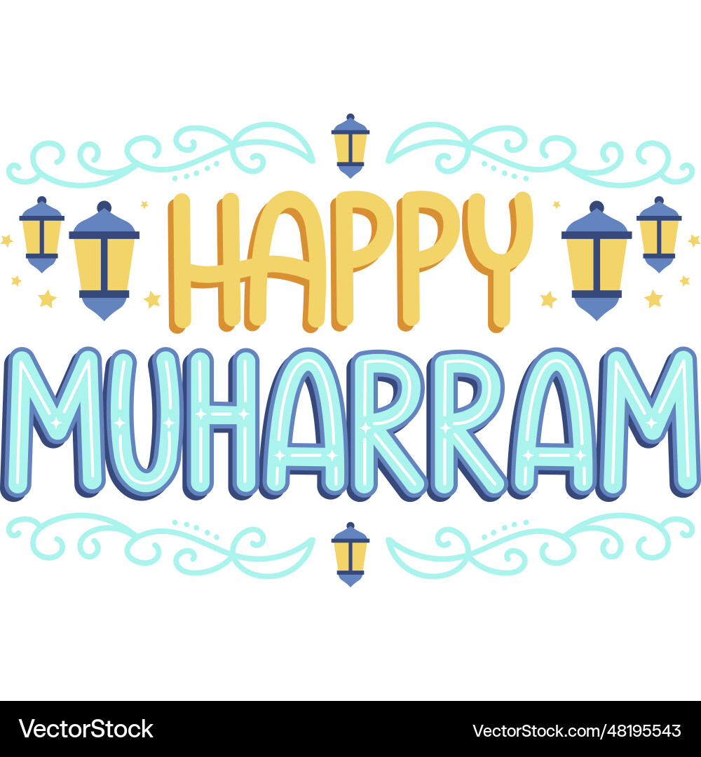 Colorful lettering muharram stickers Royalty Free Vector