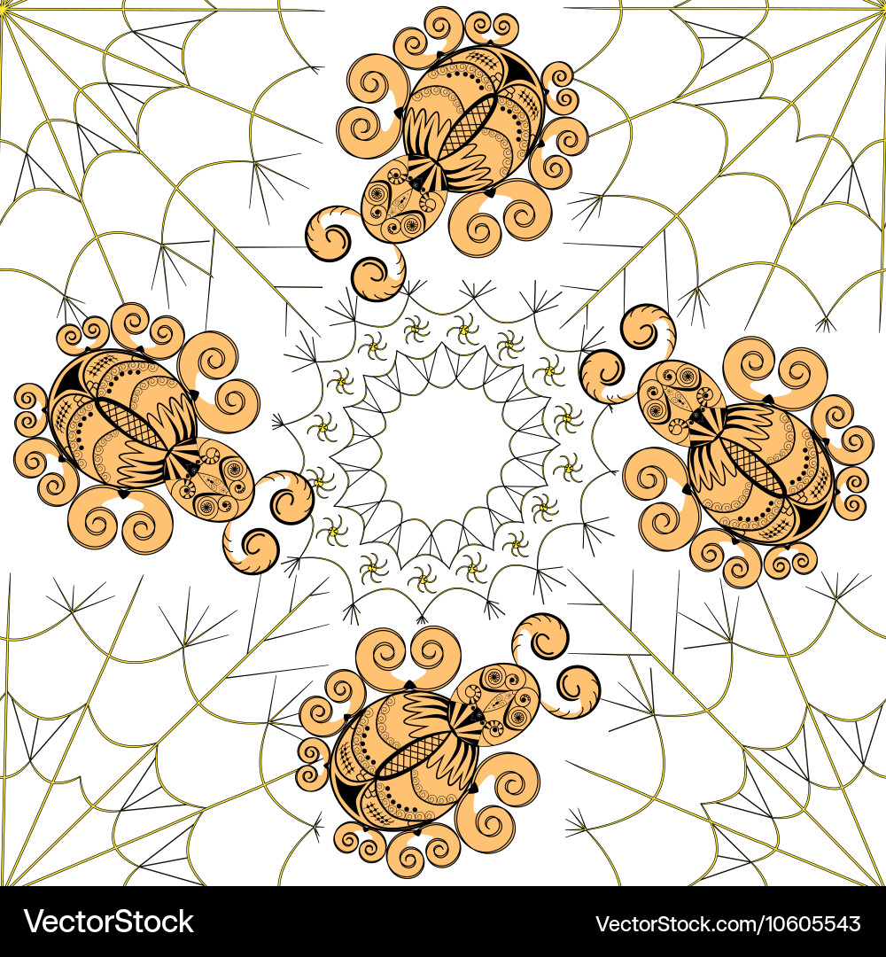 Graphic pattern of gold spiders on the web Vector Image