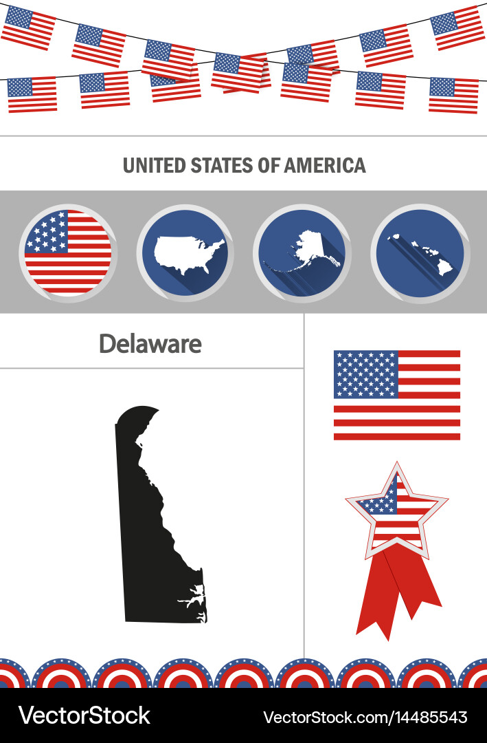 Map of delaware set flat design icons Royalty Free Vector