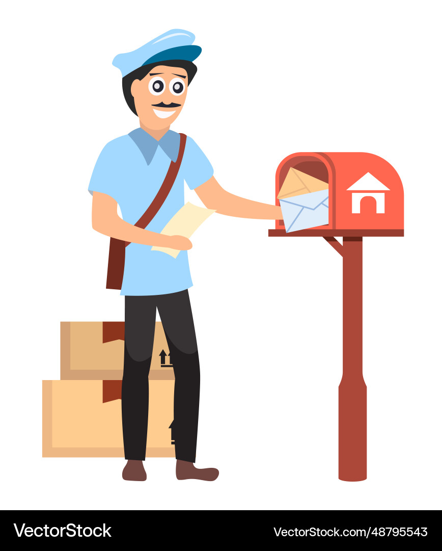 Postman character mailman deliver in uniform Vector Image