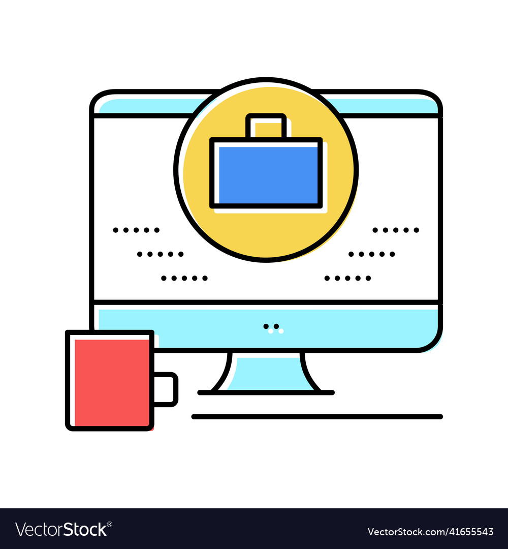 Remote work computer screen color icon Royalty Free Vector