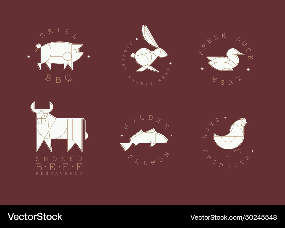 Animal labels in art deco linear style Royalty Free Vector