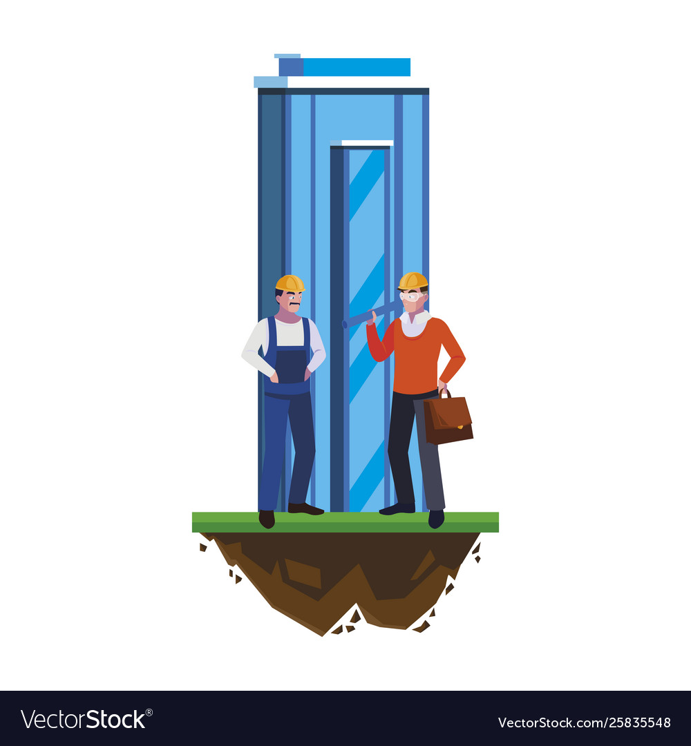 Architect builder with constructor workers Vector Image