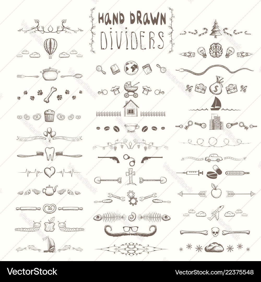 Hand drawn borders and page dividers Royalty Free Vector