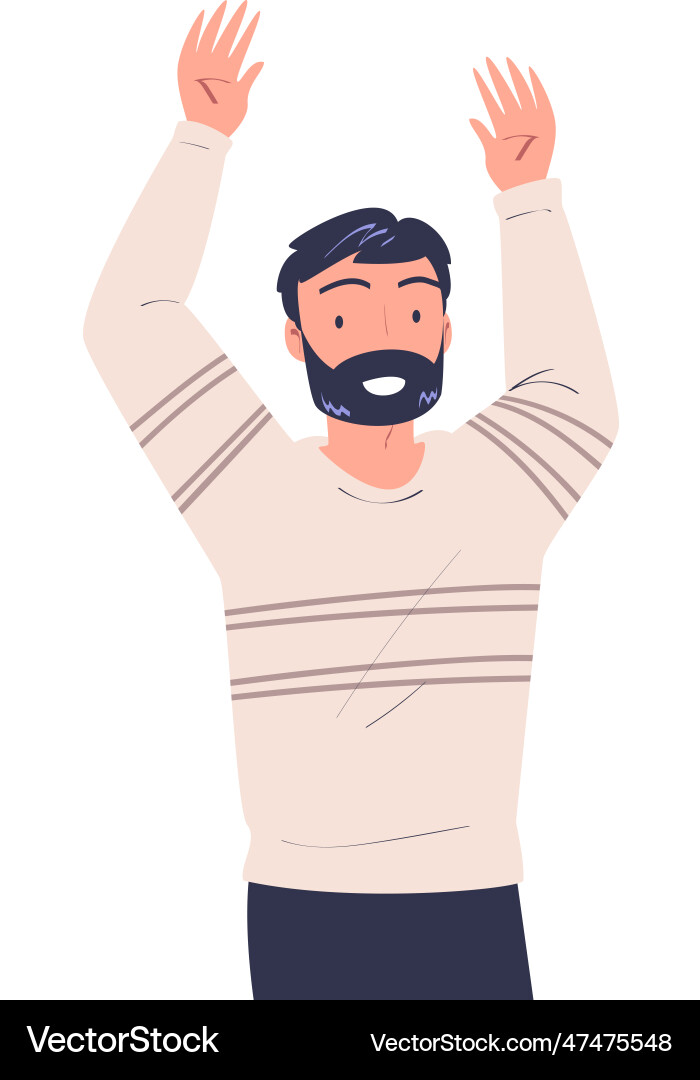 Happy bearded man character waving hand Royalty Free Vector