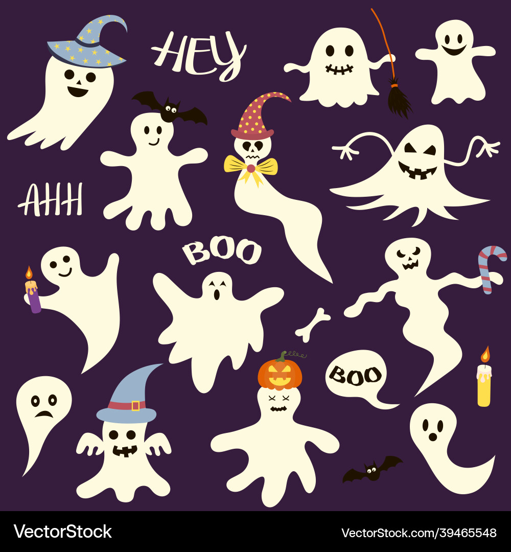 Set of halloween scary ghosts Royalty Free Vector Image