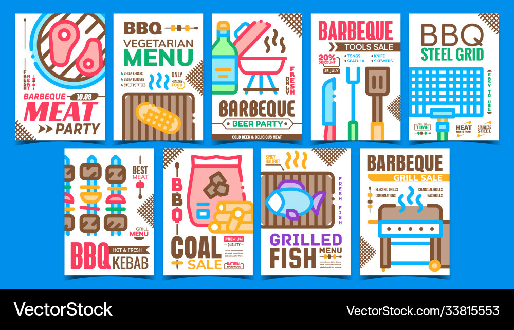 Barbecue party advertising posters set Royalty Free Vector