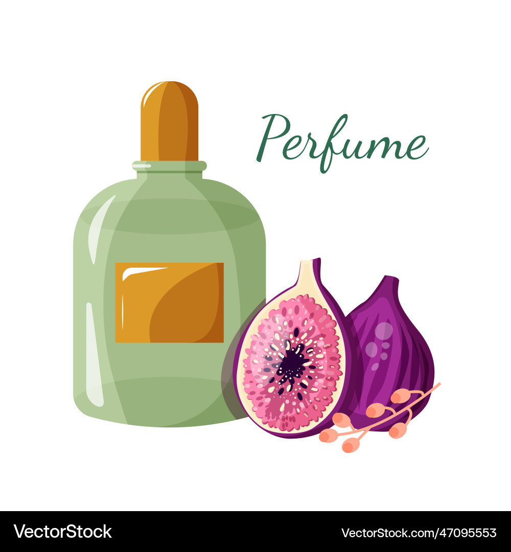 Beautiful perfume bottle with fig perfume isolated