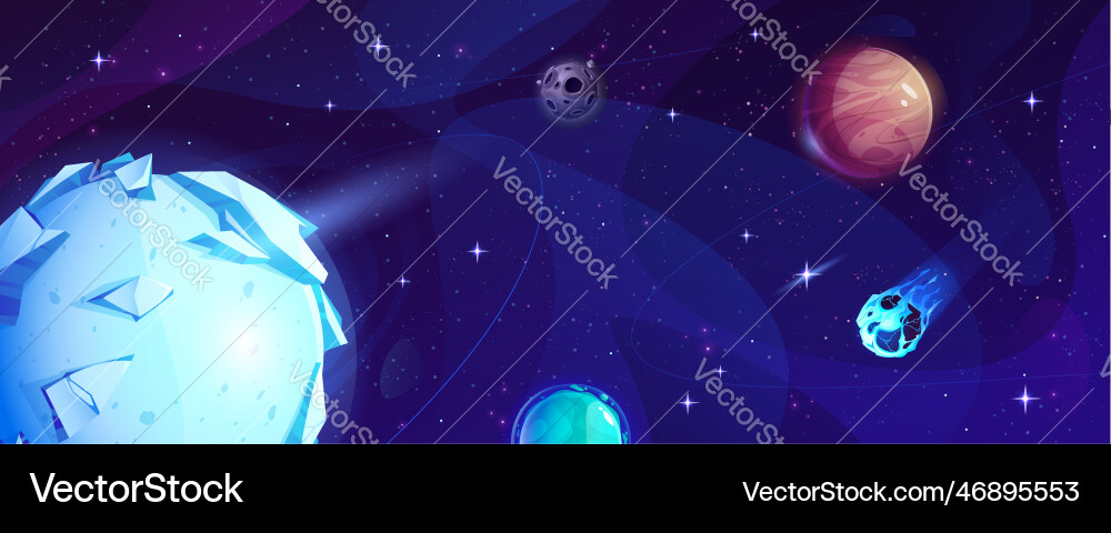 Cartoon space universe background with planet Vector Image
