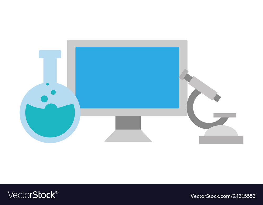 Computer microscope laboratory science Royalty Free Vector