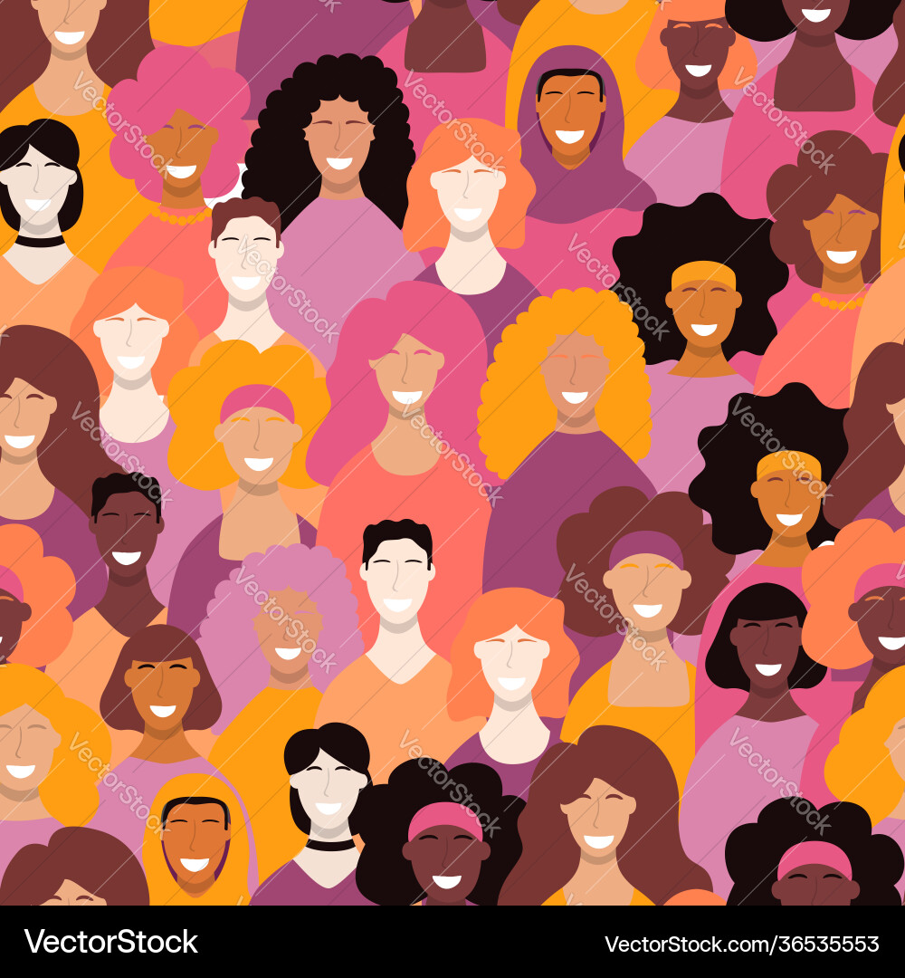 Diverse pink women people crowd seamless pattern Vector Image