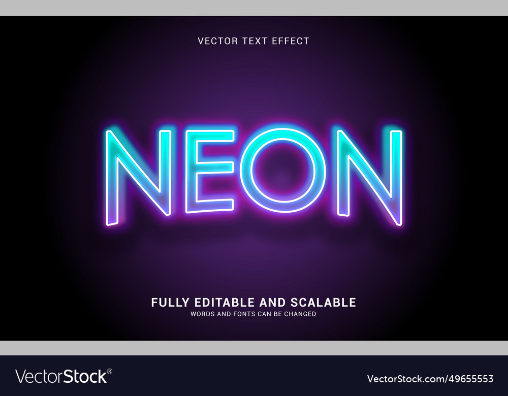 Editable text effect neon light style Royalty Free Vector