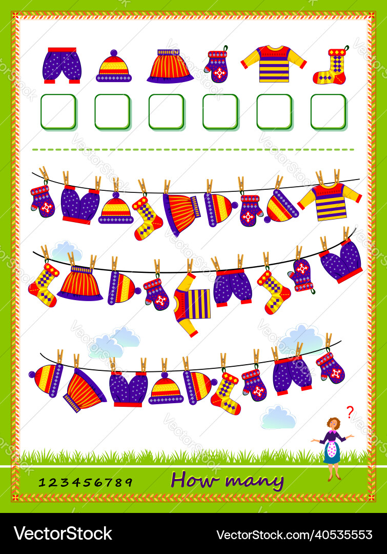 Math education for children how many clothes can Vector Image