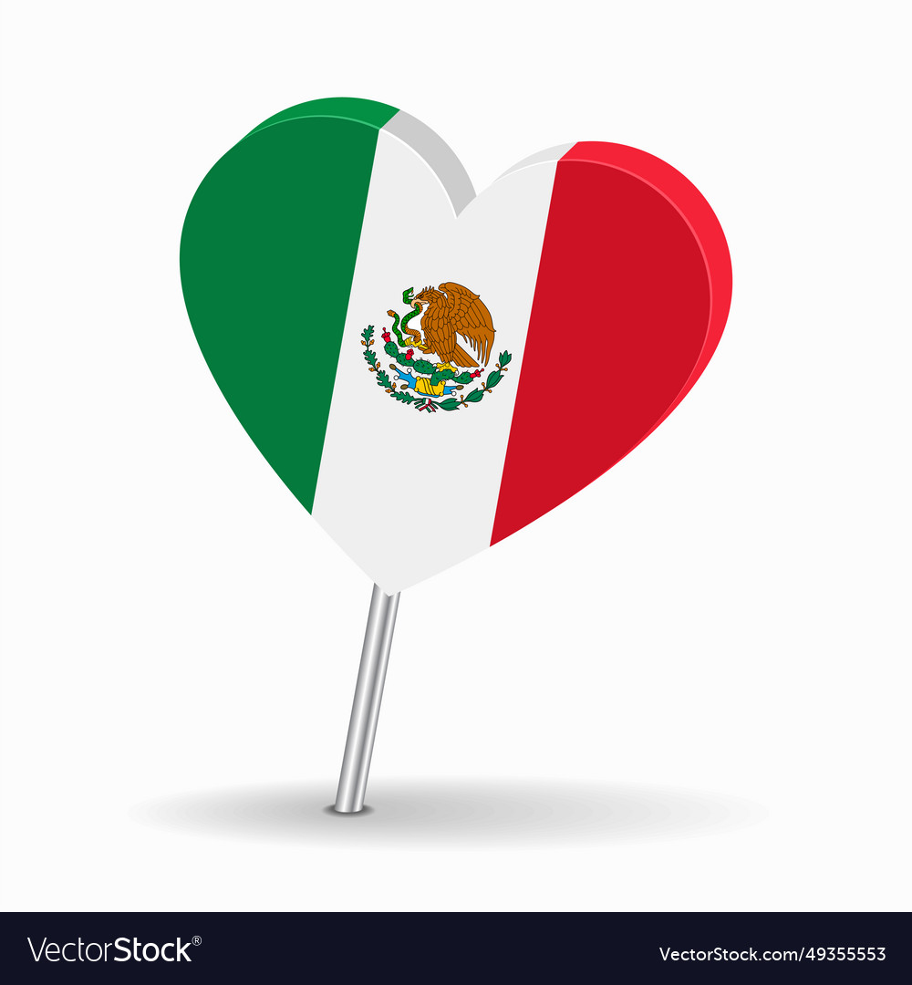 Mexican flag heart-shaped map pointer layout Vector Image