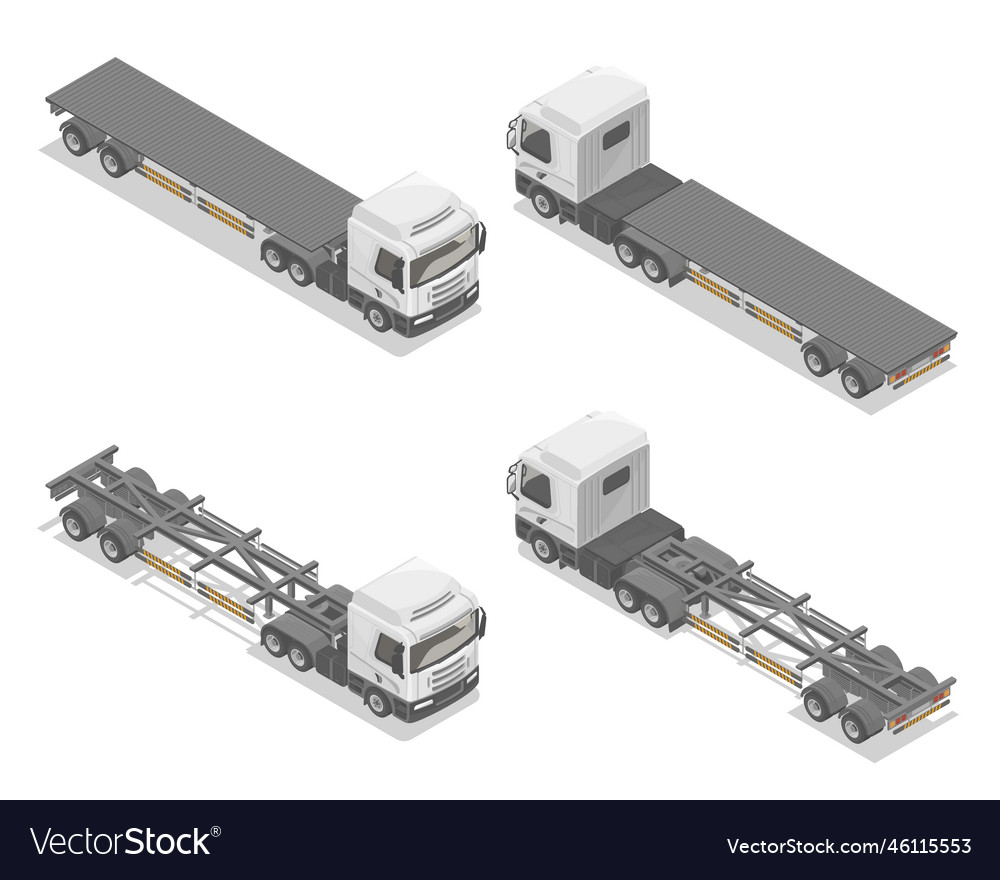 Semi trailer truck and flatbed isometric Vector Image