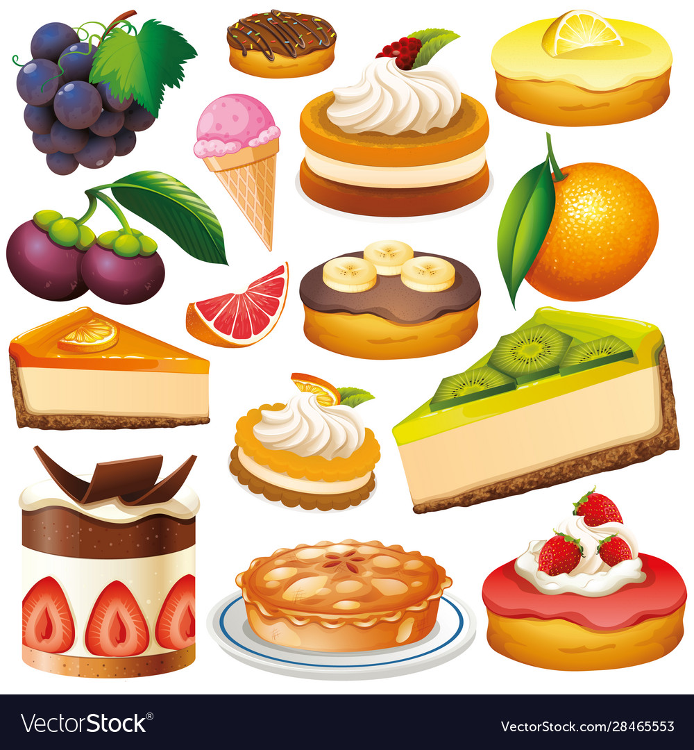 Set isolated fruits and desserts Royalty Free Vector Image