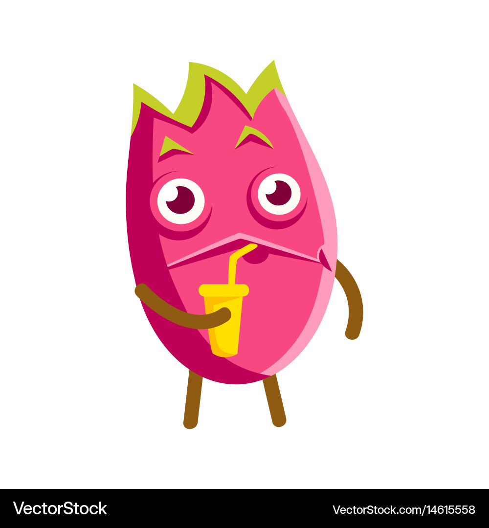 Cute cartoon happy dragon fruit drinking fruit Vector Image