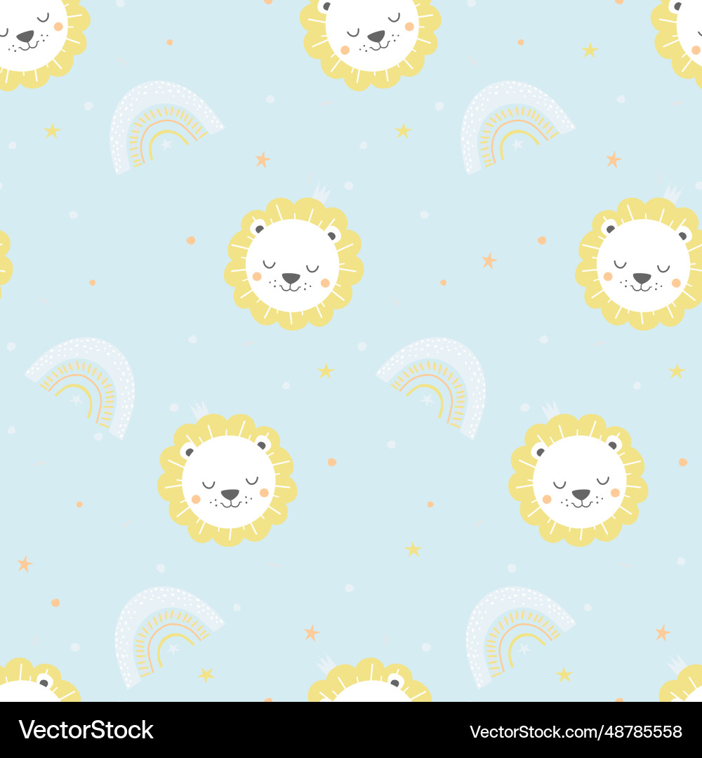 Cute lion head seamless pattern for funny kids Vector Image