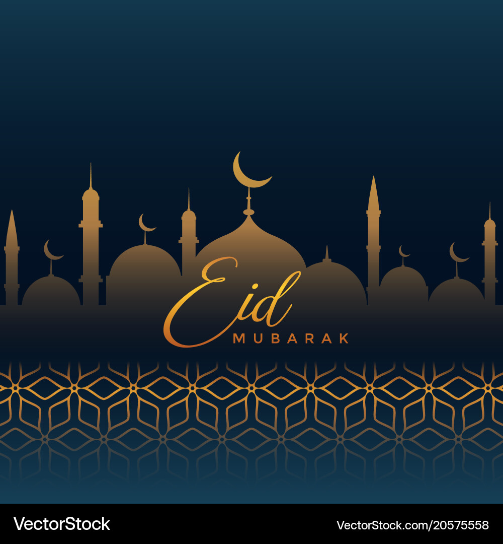Eid mubarak greeting with mosque silhouette Vector Image
