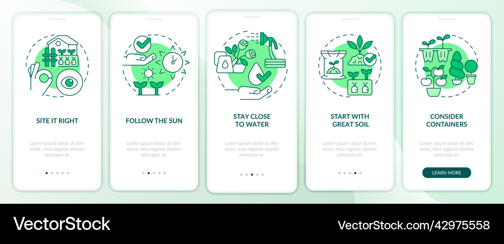 Gardening tips green onboarding mobile app screen Vector Image