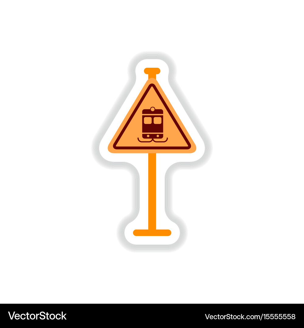 In paper sticker style tram Royalty Free Vector Image