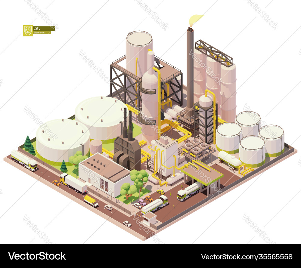 Isometric oil refinery plant Royalty Free Vector Image