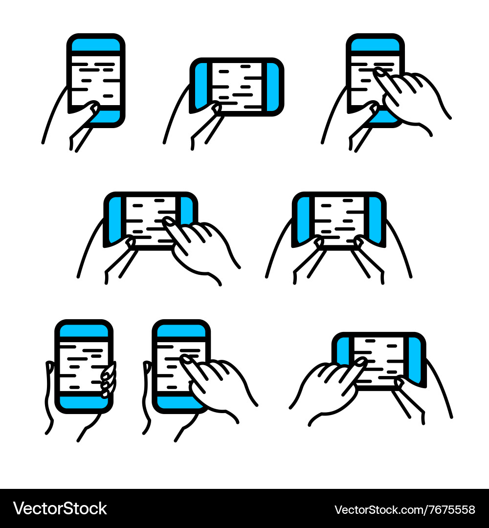 Phone in hand icon set gestures on smartphone Vector Image