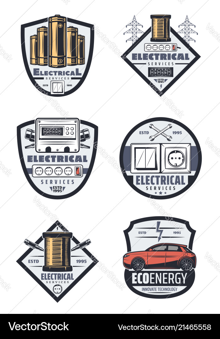 Retro energy electrical services icons Royalty Free Vector