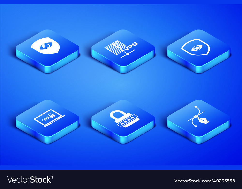 Set Bezier Curve Shield And Eye Password Vector Image
