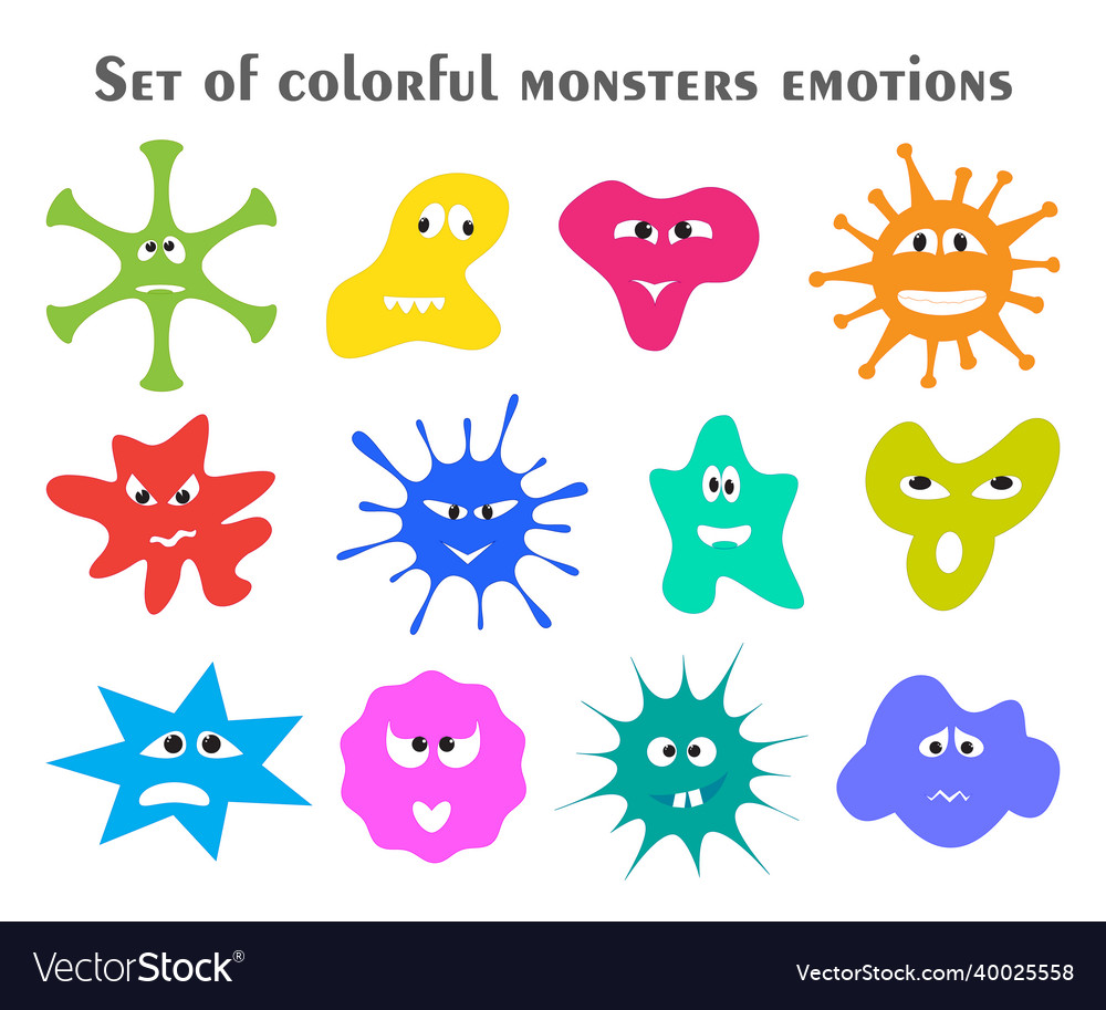 Set of colorful monsters with different emotions Vector Image