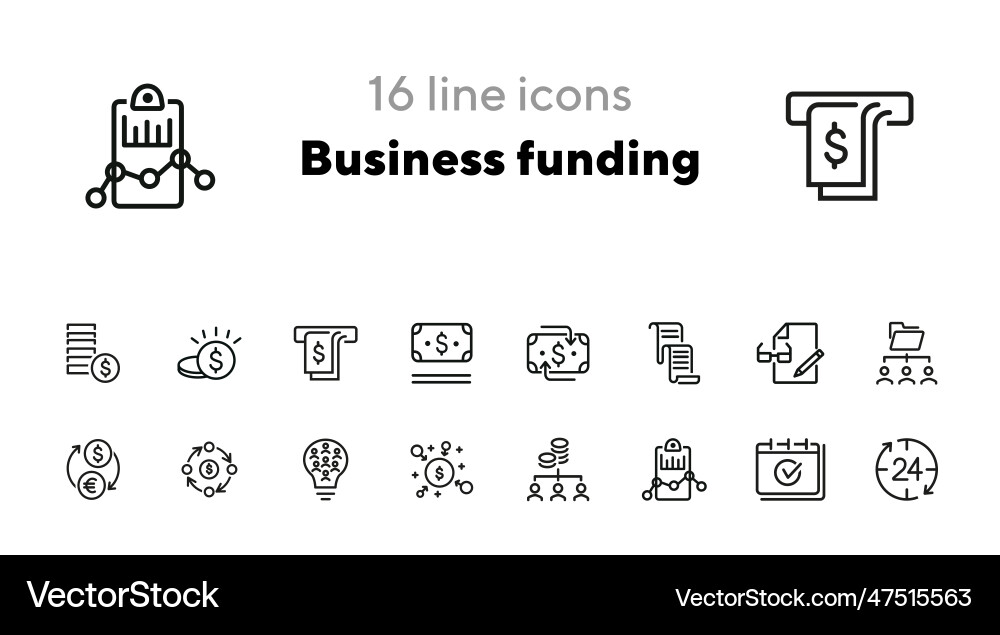 Business funding line icon set Royalty Free Vector Image