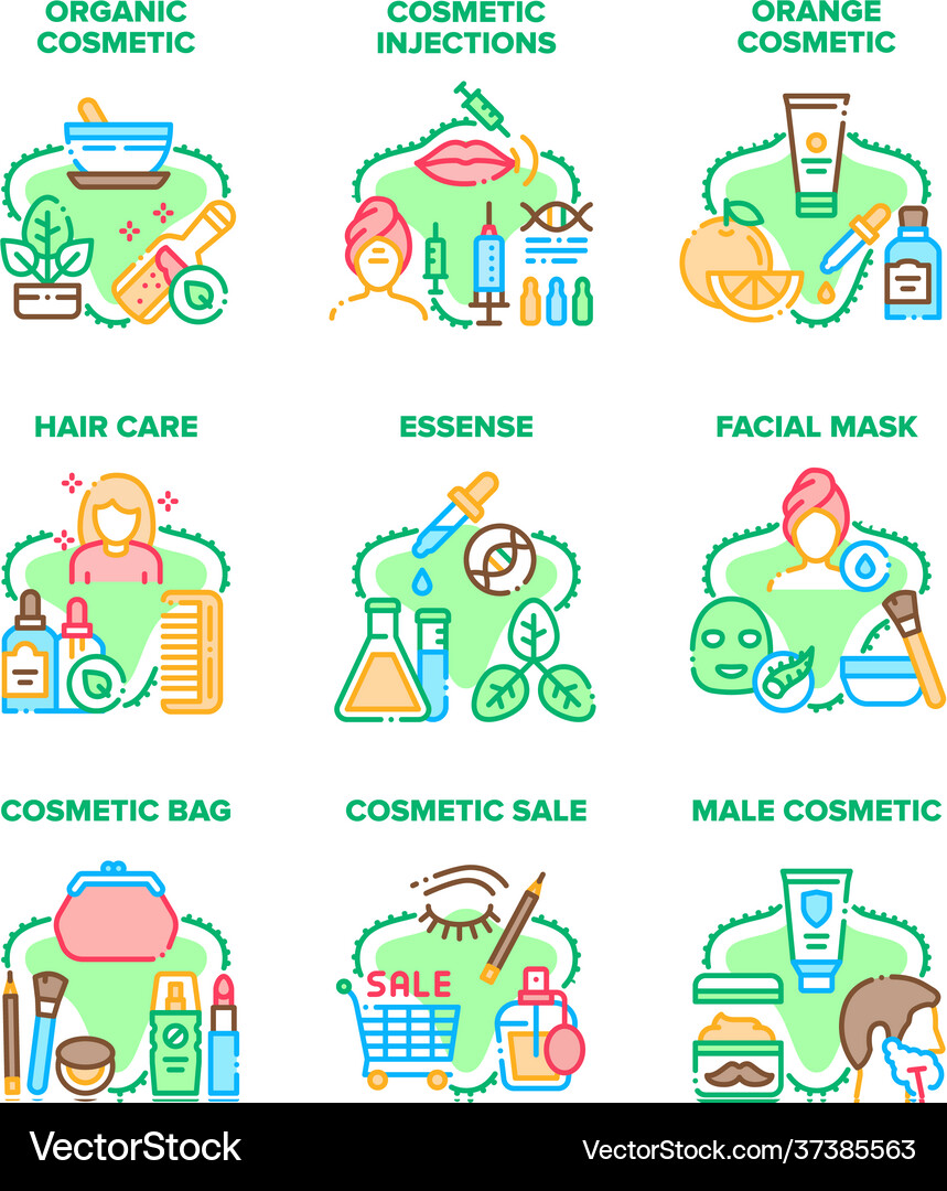 Cosmetic treatment set icons Royalty Free Vector Image